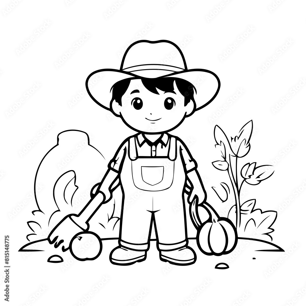 Simple vector illustration of Farmer colouring page for kids Stock ...