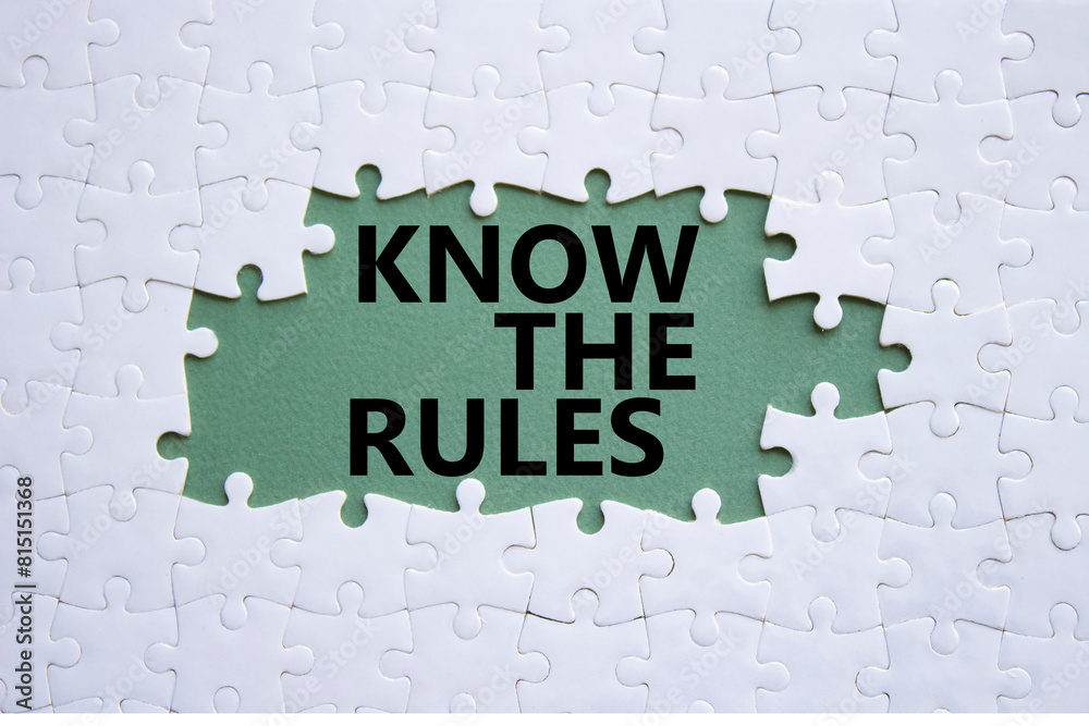 Know the rules symbol. Concept words Know the rules on white puzzle ...