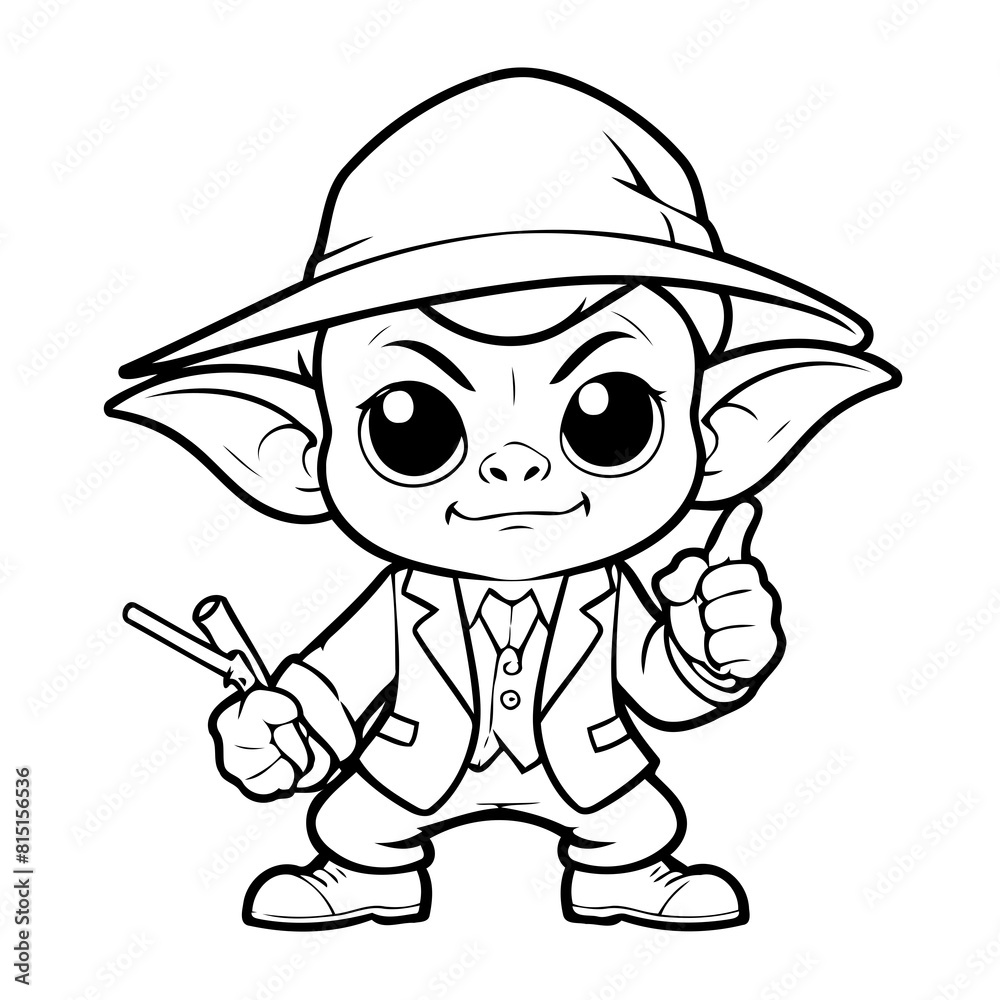 Cute vector illustration Goblin drawing for kids colouring page Stock ...
