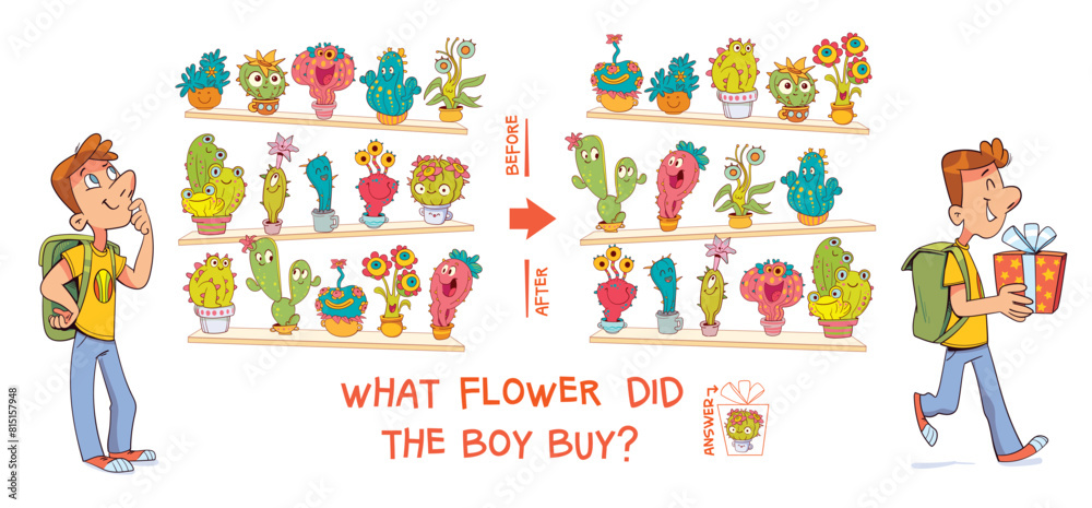 Find the differences puzzle game. What flower did the boy buy? Find ...