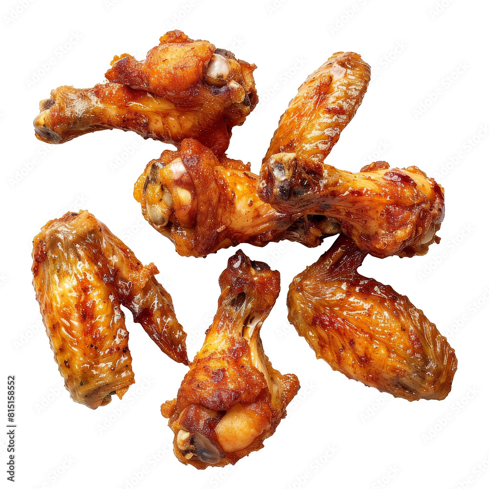 A collection of crispy fried chicken wings stacked on a Png background ...
