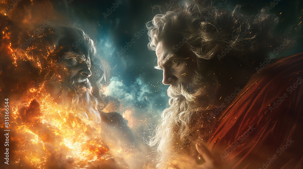 A close-up photograph capturing the fierce battle between the gods and ...