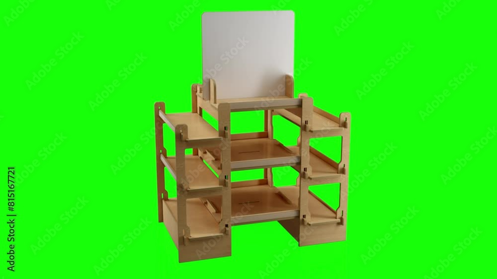 Retail plywood display stand rotates on chroma key background. 3d ...