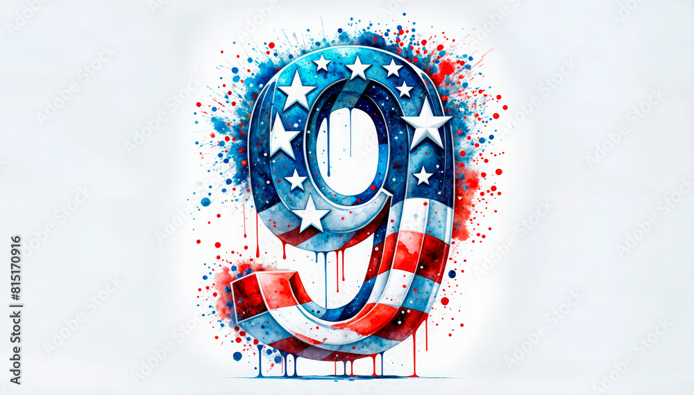Number 9 in bold U.S. flag colors with a dripping effect, perfect for ...