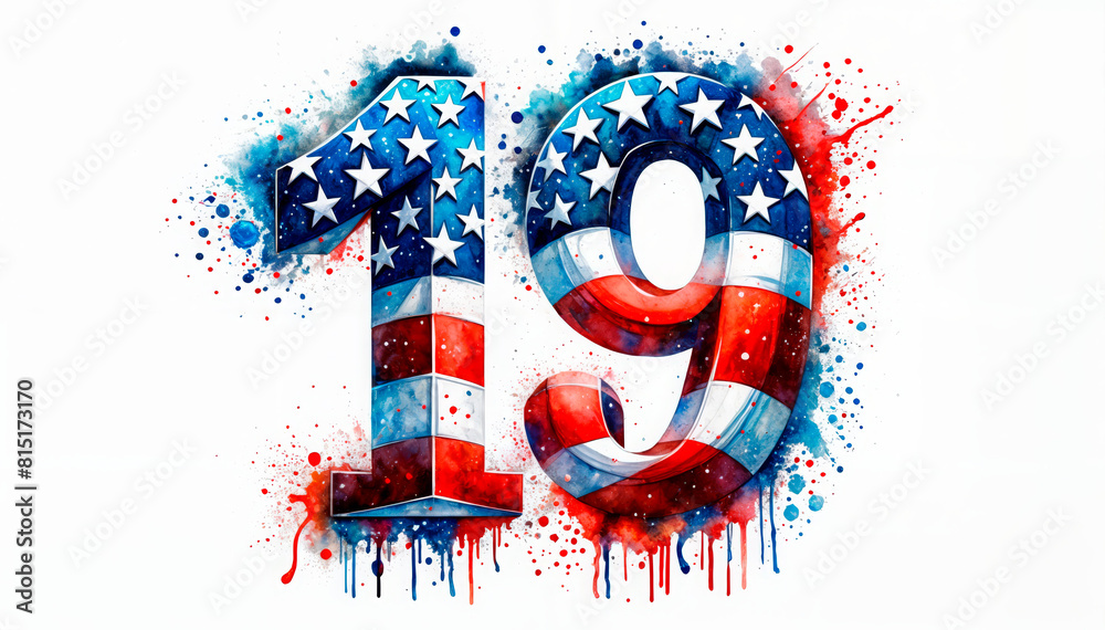 Number 19 in bold U.S. flag colors with a dynamic dripping design ...