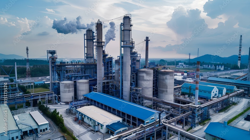 Large industrial plant with many buildings,Yan Cong , and equipment ...