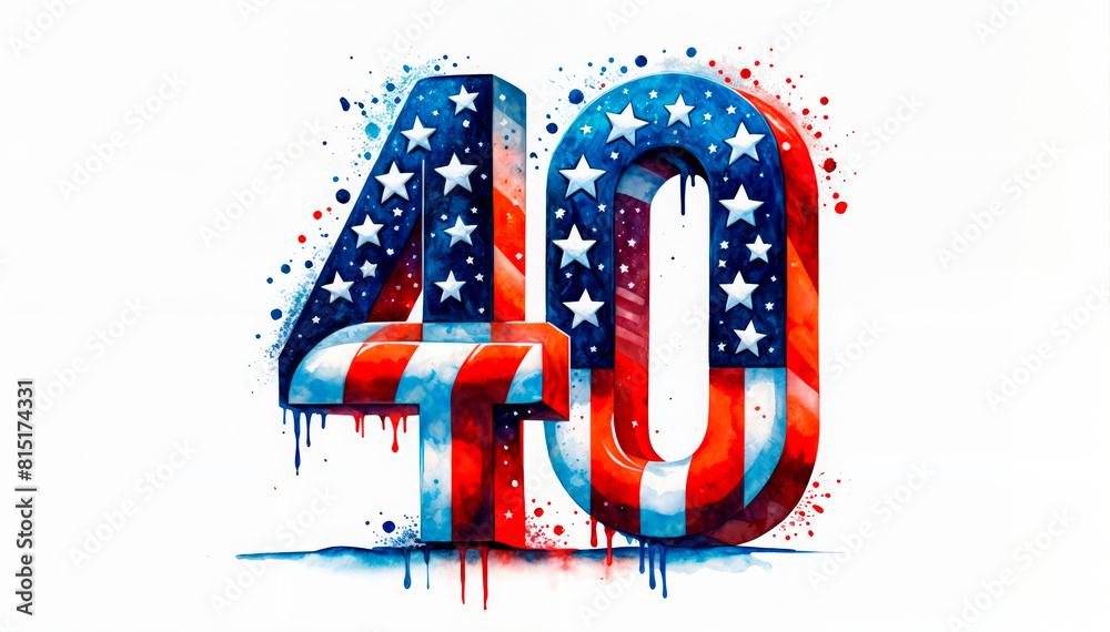 Bold number 40 in a vibrant American flag design, perfect for marking ...