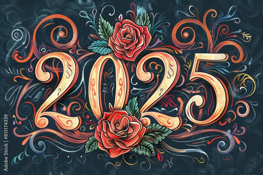 Vintage 2025 drawing, tattoo sketch Hand Drawn Numbers, New Year 2025 ...