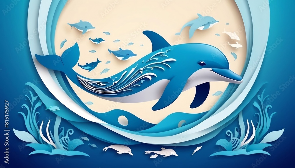 World oceans day banner with paper-cut dolphin on it, A day dedicated ...