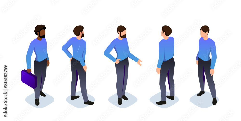 Isometric constructor to create male character. Set 5 poses for the ...