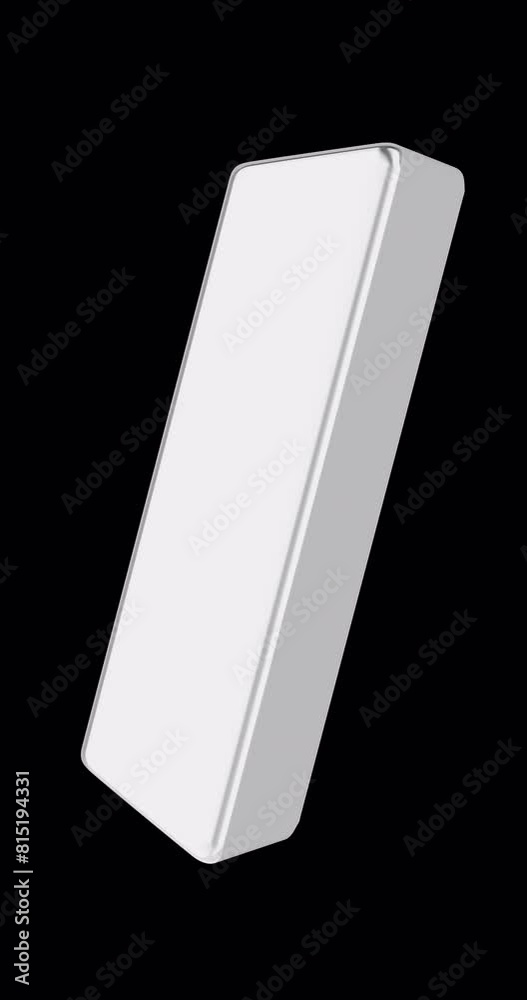 Silver ingot. Rotation, vertical animation. 3D rendering isolated on ...