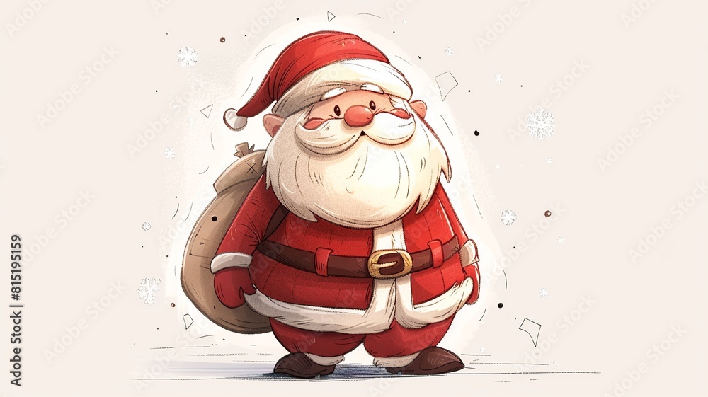 This black and white coloring page features a cartoon version of Santa ...