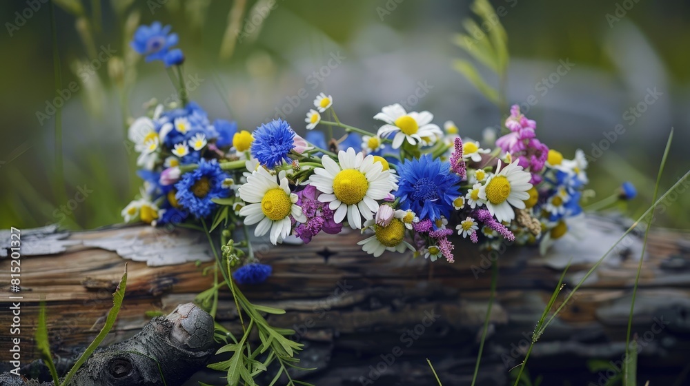 Experience a stunning flower wreath adorned with daisies and ...