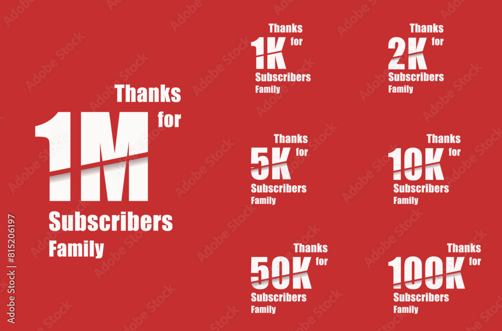 Set of Subscribers Thank You 500k, 10k, 20k, 30k, 40k, 50k, 100k, 1m ...