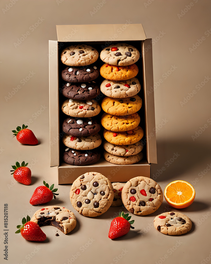 Galletas de frutas una de ellas mordida en un recipiente de cartón ...