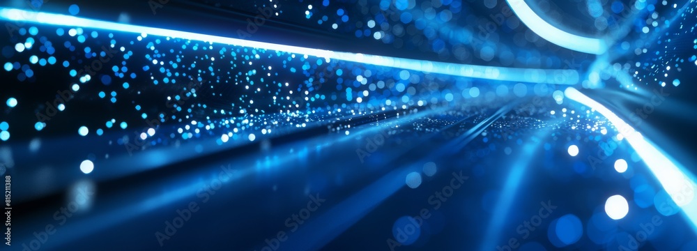 Futuristic blue neon lights in tunnel. Long exposure photography ...