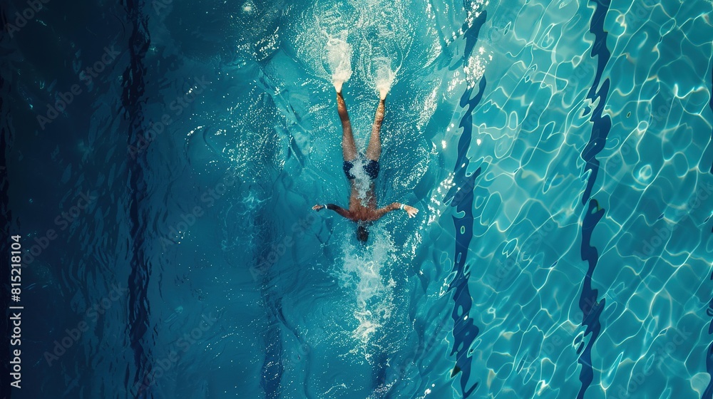 Aerial Top View Male Swimmer Swimming in Swimming Pool. Professional ...