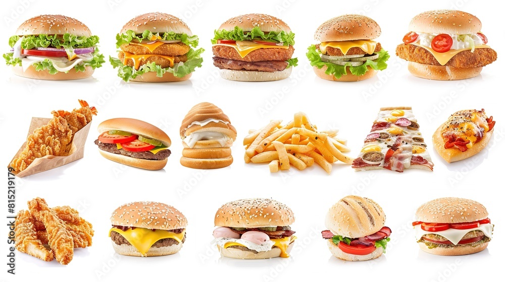 All Fast Food collection set, isolated on white background. Fried ...