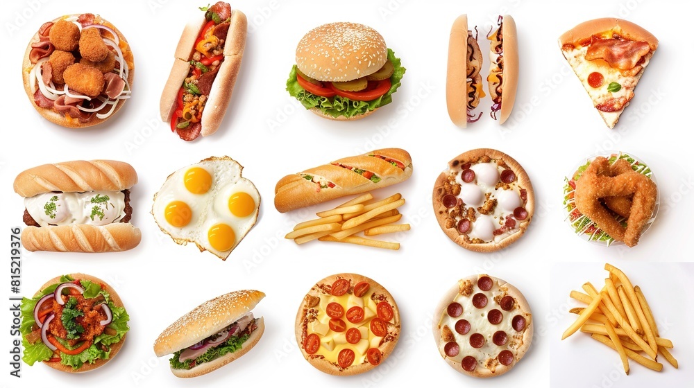 All Fast Food collection set, isolated on white background. Fried ...
