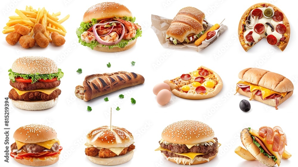 All Fast Food collection set, isolated on white background. Fried ...