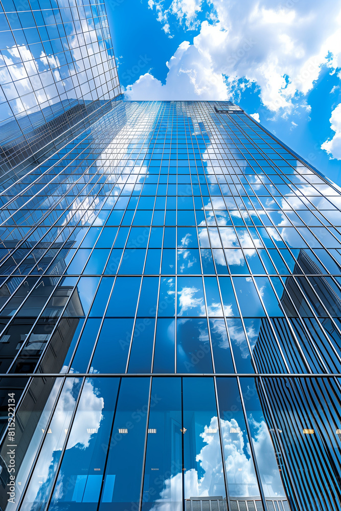 Reflective skyscrapers, business office buildings. Low angle ...