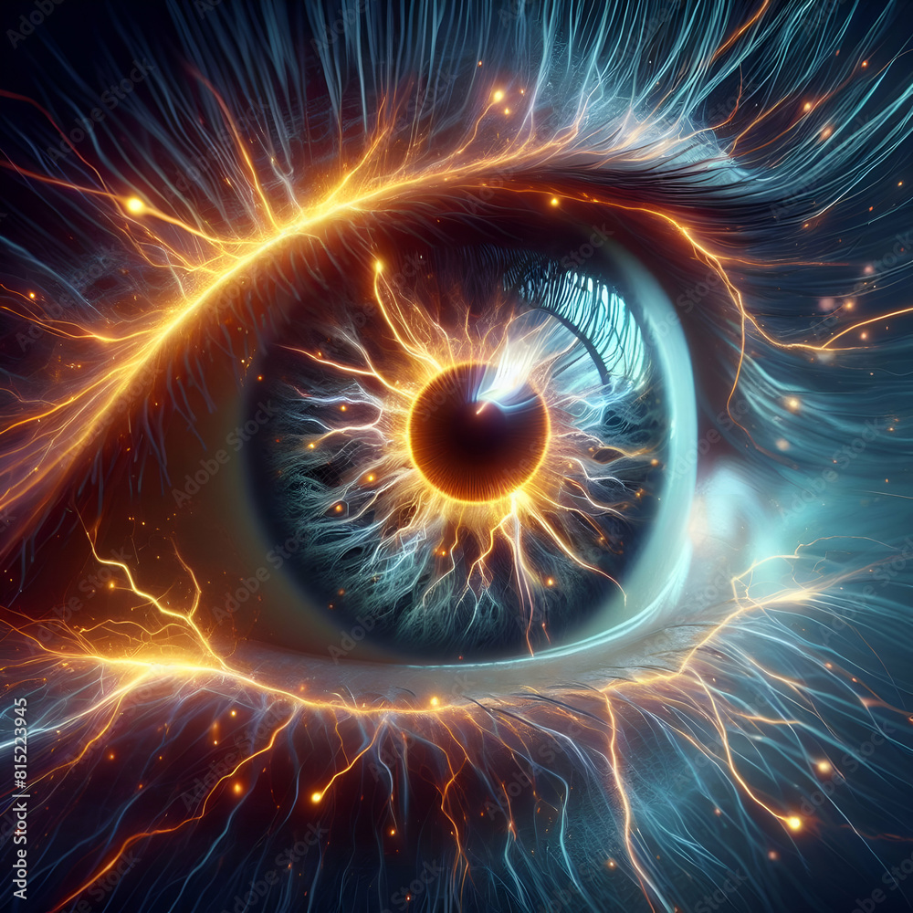 Ojo con rayos y chispas de electricidad Stock Illustration | Adobe Stock