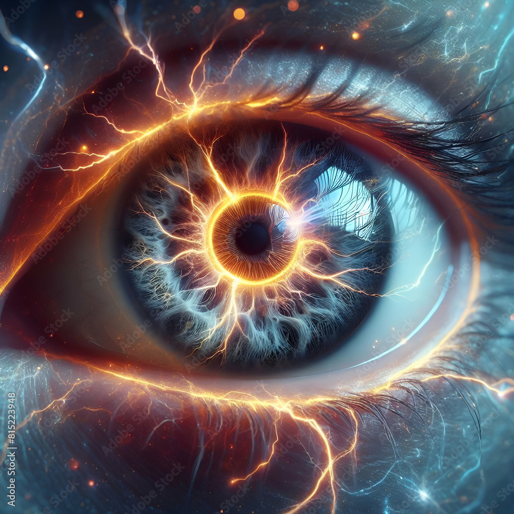 Ojo con rayos y chispas de electricidad Stock Illustration | Adobe Stock