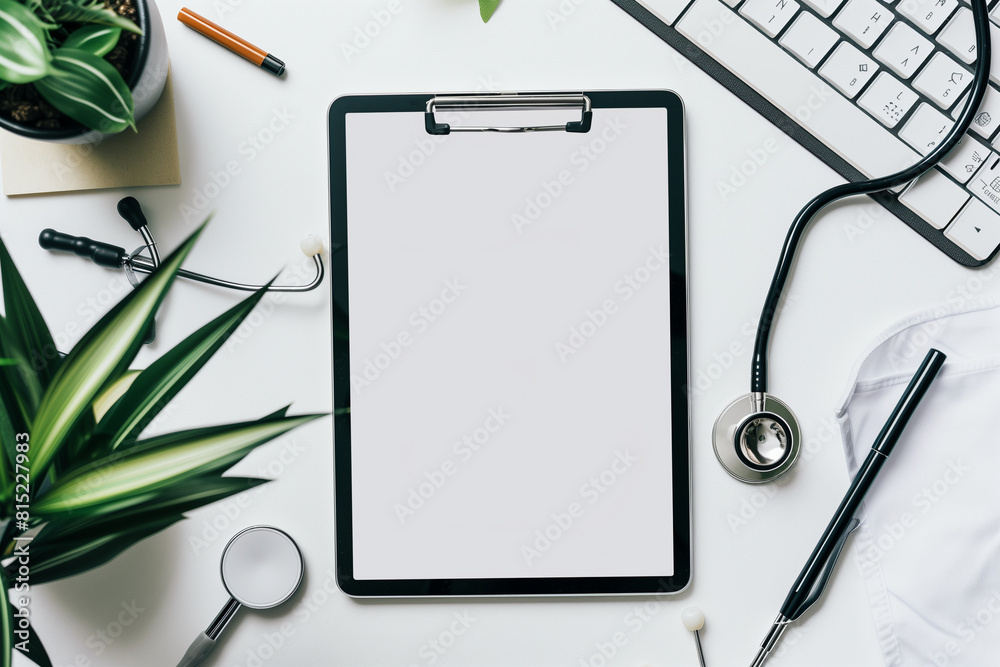 doctor working ,doctor reporting medical results on mockup tablet white ...
