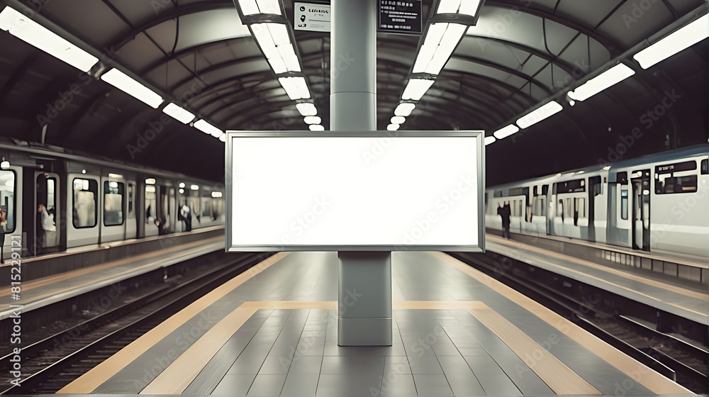 Blank advertising mockup board for advertisement at the train platform ...