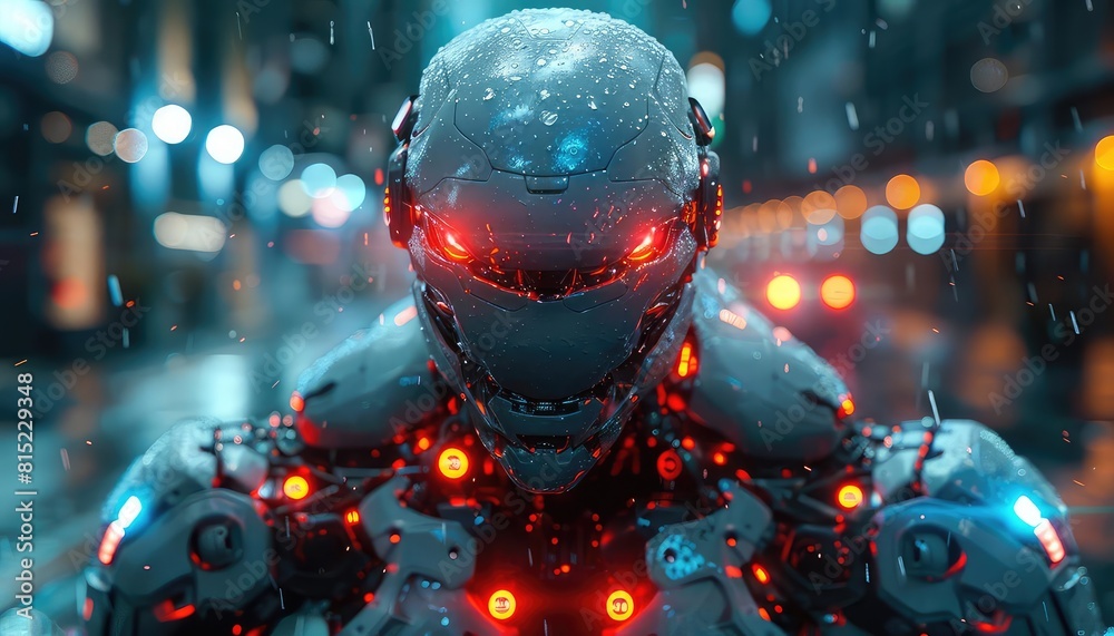 AI robot evolving with new skills, transformation sequence, dramatic ...