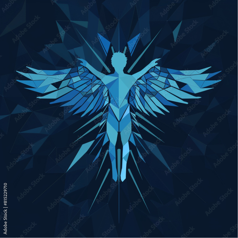 logo design, using simple shapes and patterns of a winged man with ...