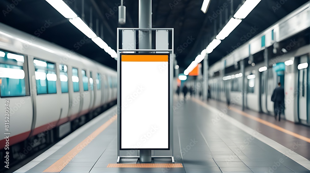 Blank advertising mockup board for advertisement at the train platform ...