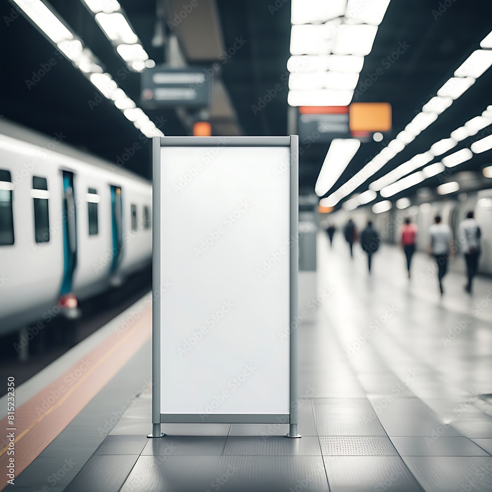 Blank advertising mockup board for advertisement at the train platform ...