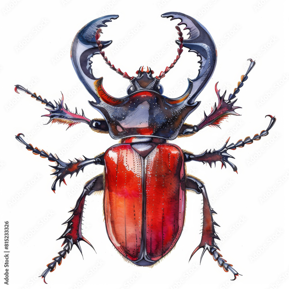 Artistic rendering of a red stag beetle with vibrant, detailed coloring ...