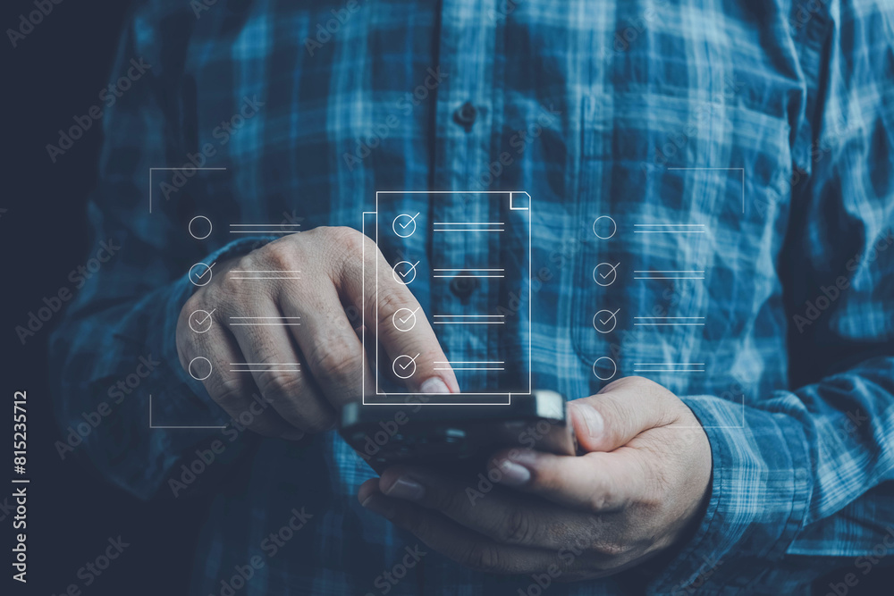 Checklist, Digital and smart checklist document concept, Businessman ...