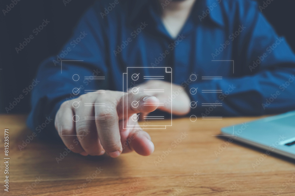 Checklist, Digital and smart checklist document concept, Businessman ...