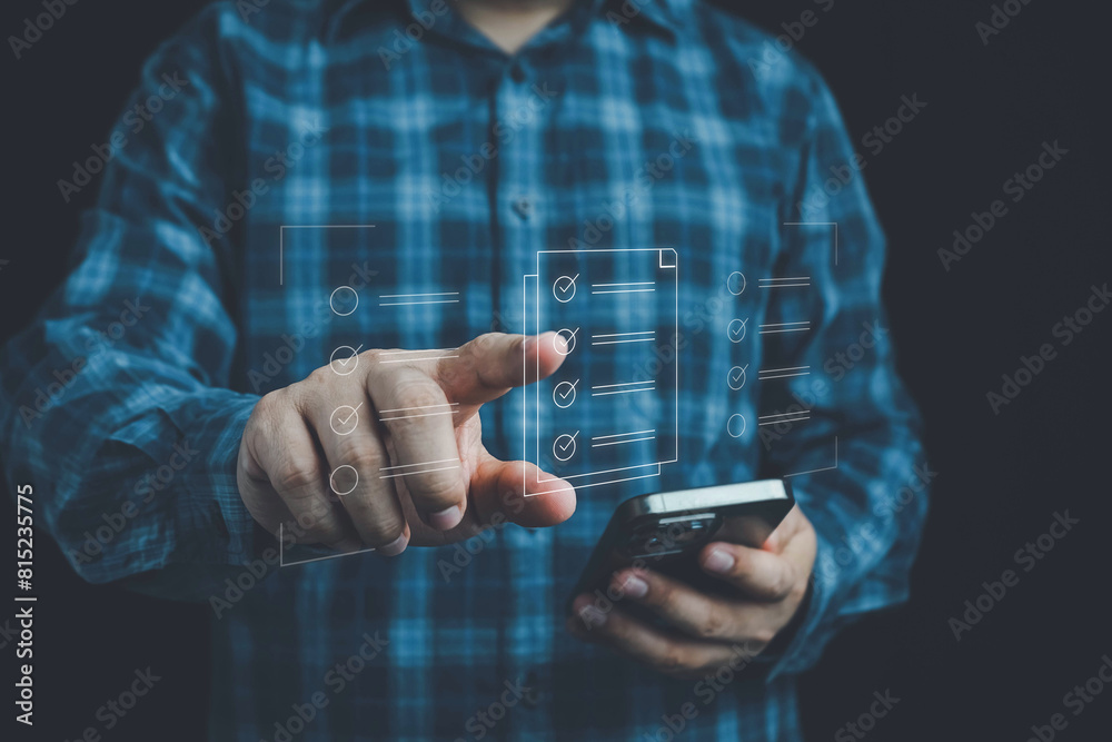 Checklist, Digital and smart checklist document concept, Businessman ...
