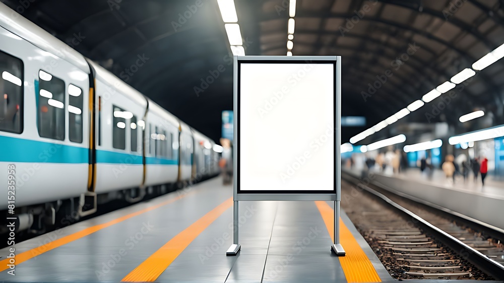 Blank advertising mockup board for advertisement at the train platform ...