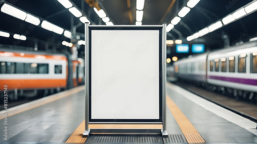 Blank advertising mockup board for advertisement at the train platform ...