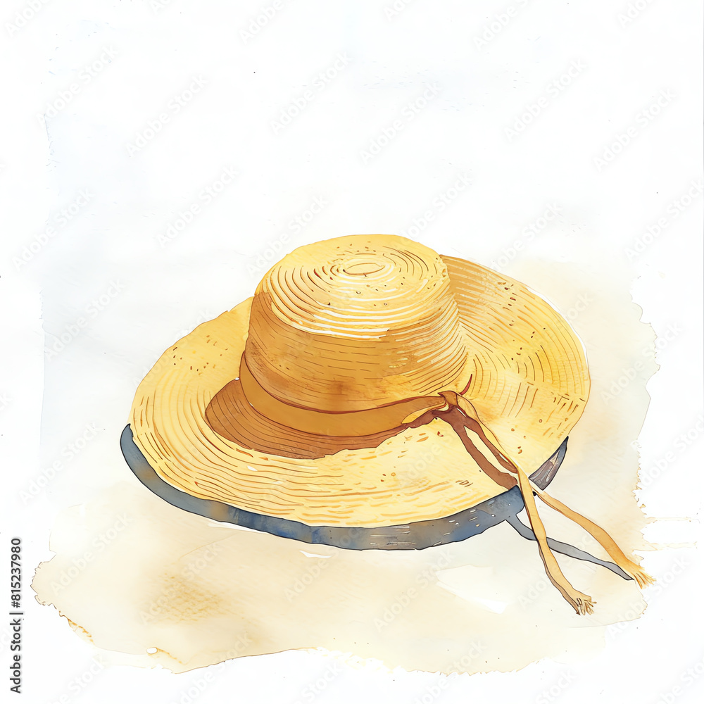 Minimalistic watercolor of a sun hat on a white background, cute and ...