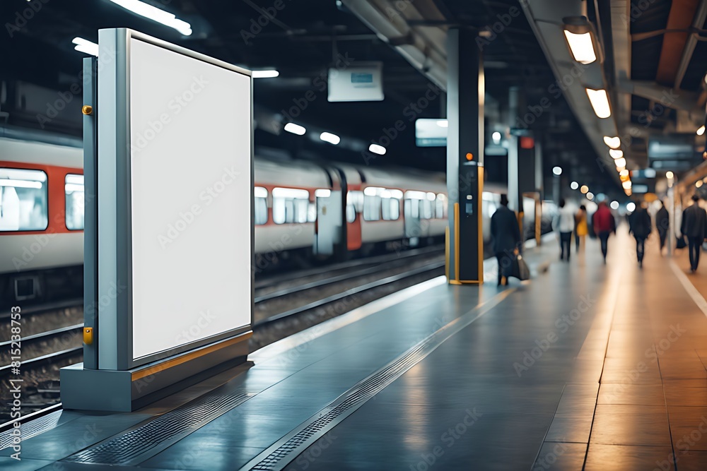 Blank advertising mockup board for advertisement at the train platform ...