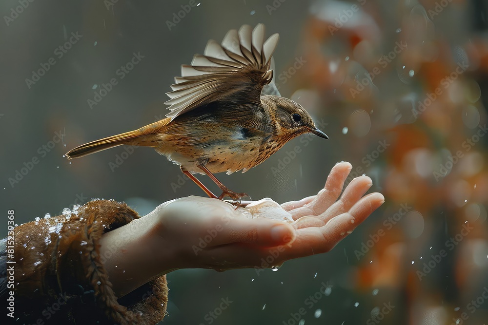 Concept of spiritual release with a bird flying from praying hands ...
