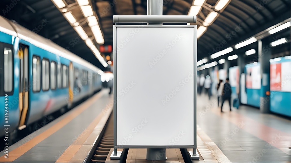 Blank advertising mockup board for advertisement at the train platform ...