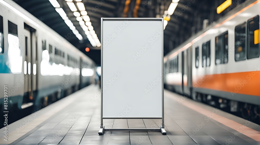 Blank advertising mockup board for advertisement at the train platform ...