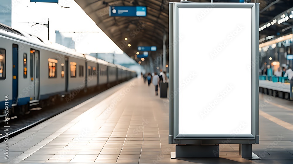 Blank advertising mockup board for advertisement at the train platform ...