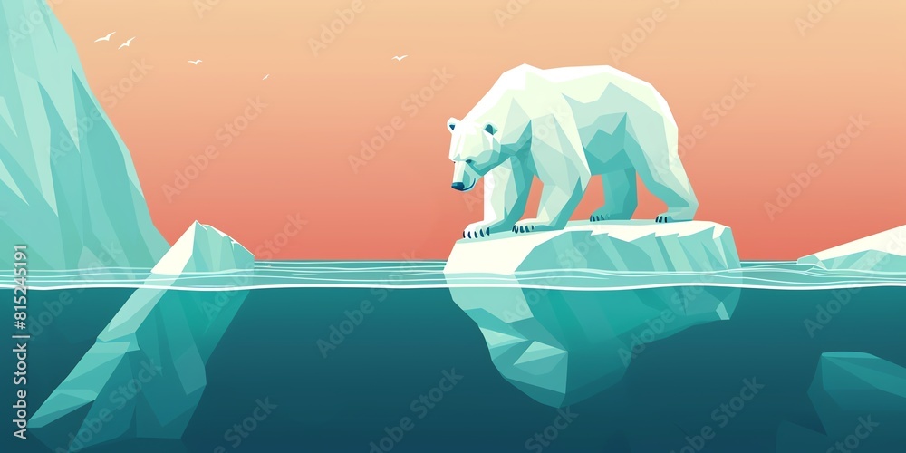 environment, flat design, global warming, bear floating on shrinking ...