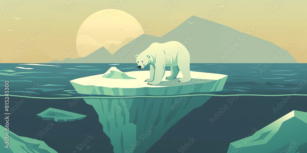 environment, flat design, global warming, bear floating on shrinking ...