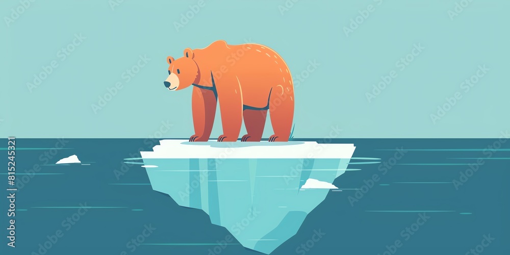 environment, flat design, global warming, bear on a rapidly ...