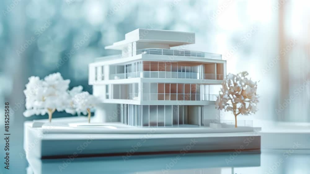 Architectural model of modern, multi-level residential building with ...
