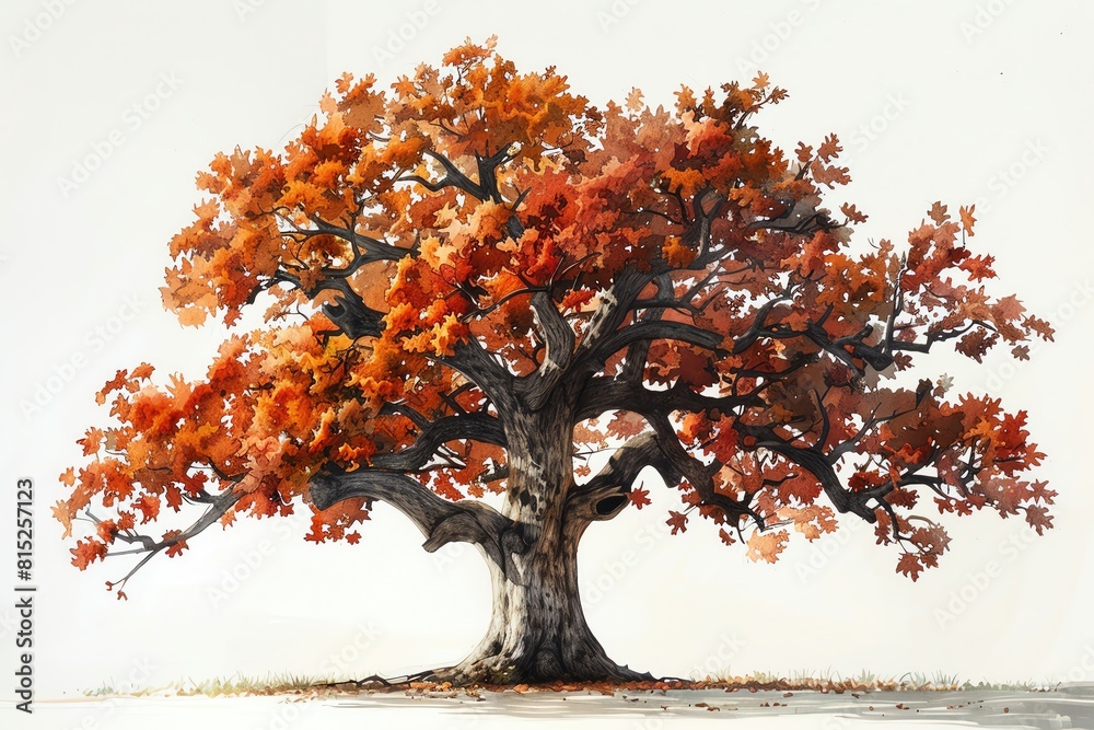 Craft a visually stunning depiction of a Red Oak tree in a worms-eye ...